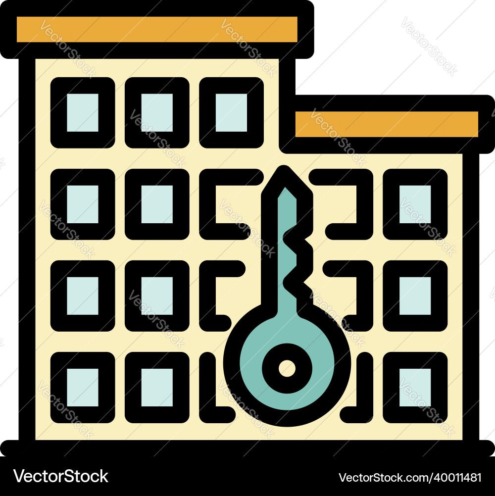 Building and key icon color outline Royalty Free Vector
