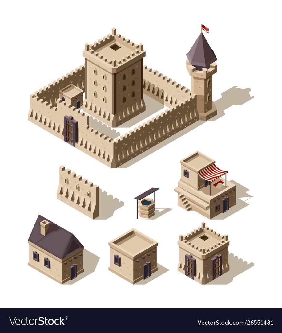 Castles isometric medieval historical cartoon Vector Image Castles isometric medieval historical cartoon Vector Image