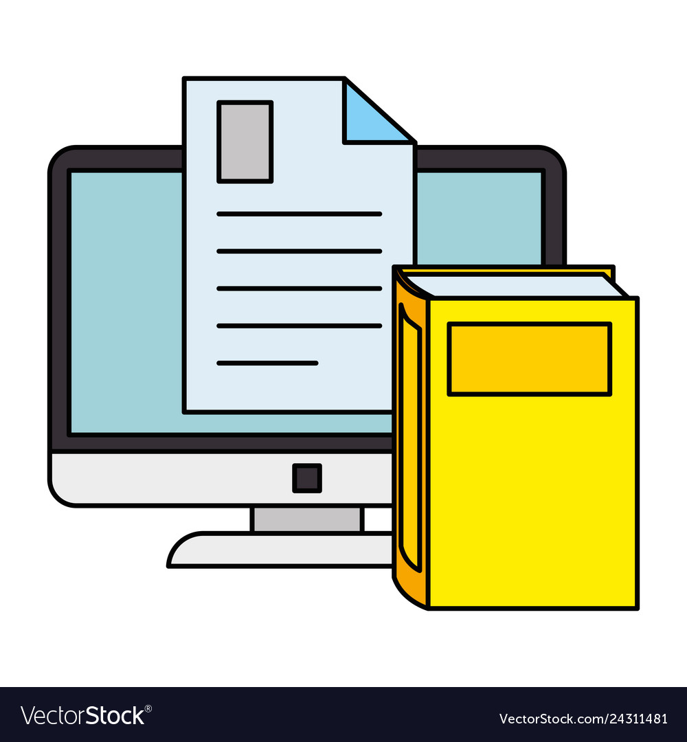 Electronic book with computer and document Vector Image