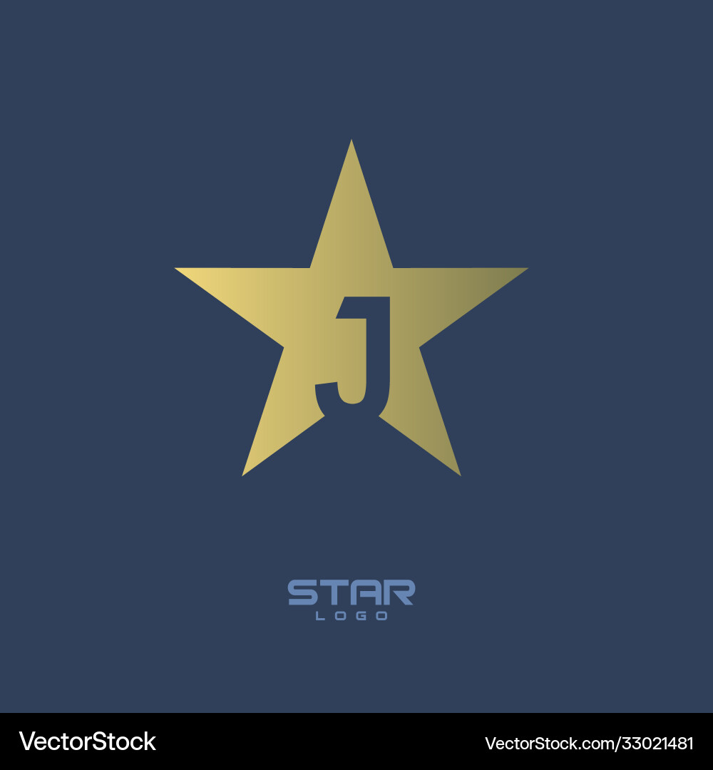 Gold star logo with initial letter j Royalty Free Vector