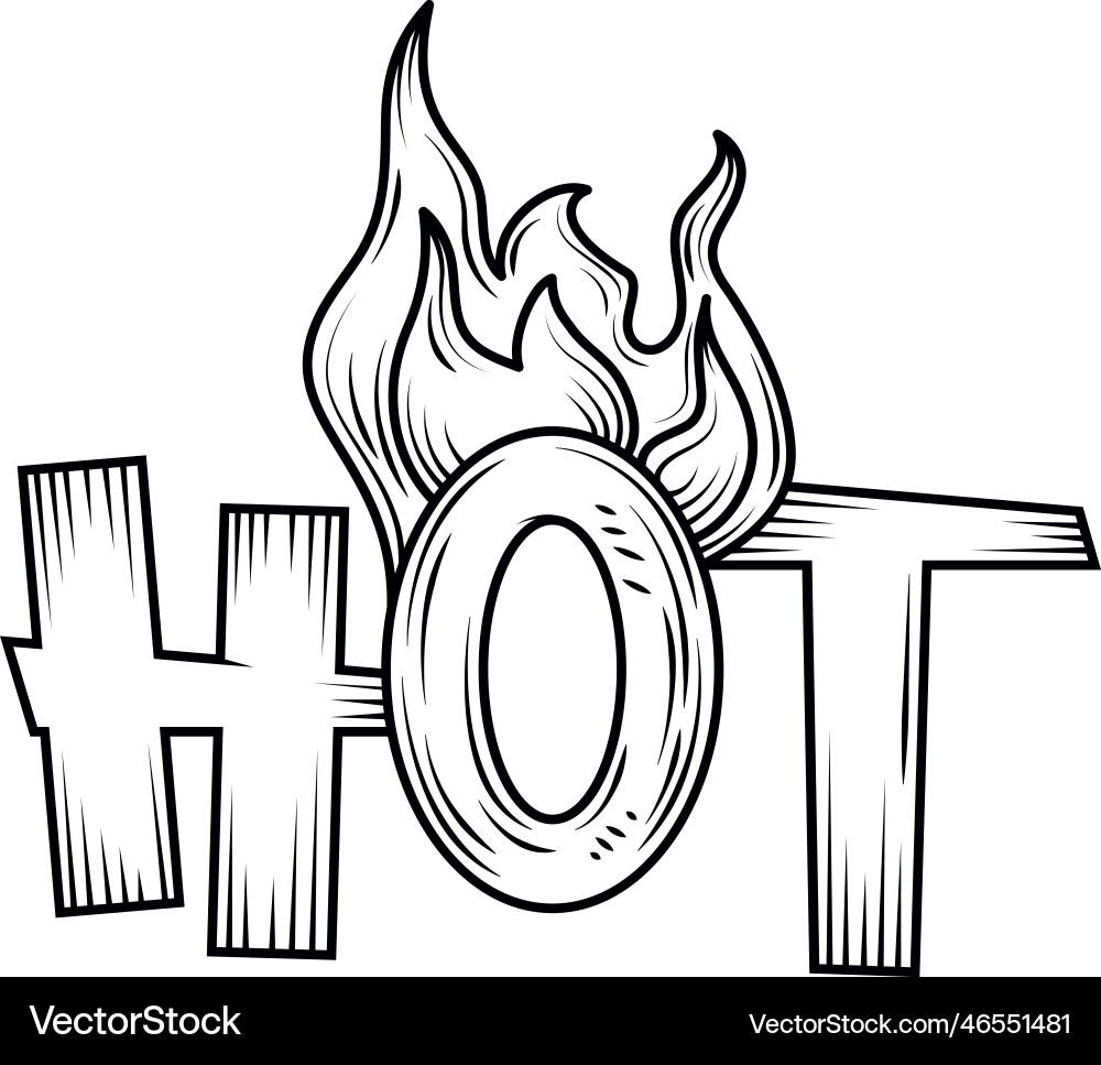Hot in flame lettering icon Royalty Free Vector Image