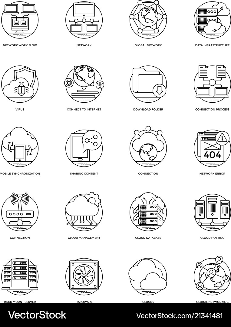 Internet and networking line pack Royalty Free Vector Image