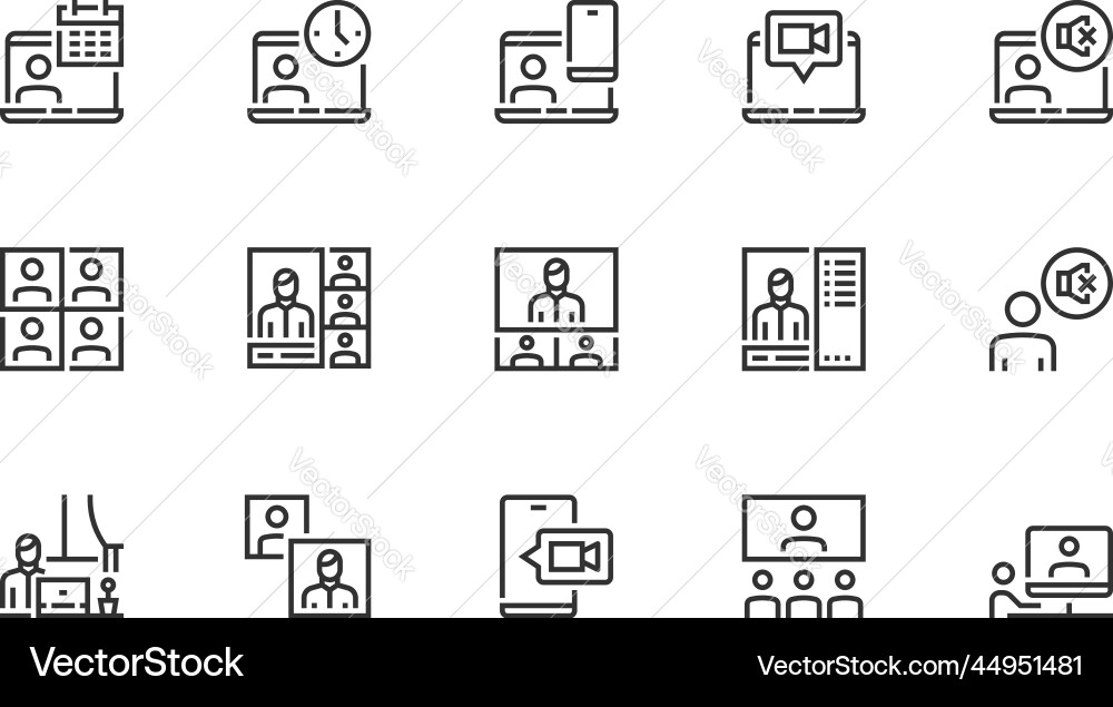 Online meeting line icons Royalty Free Vector Image