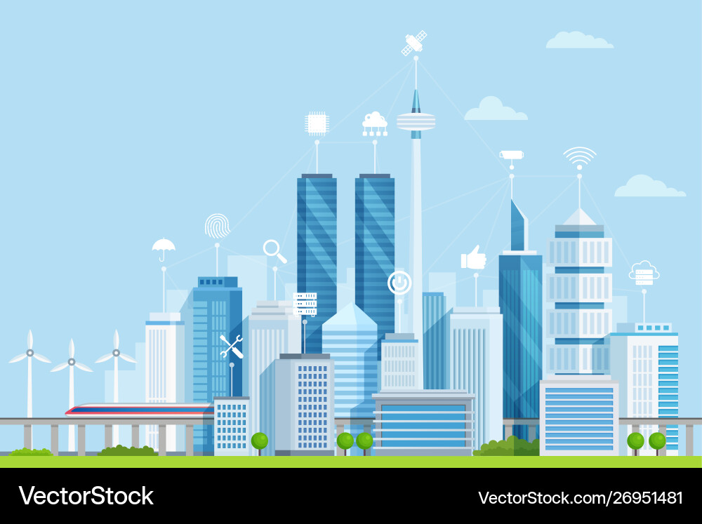 Smart city flat modern urban Royalty Free Vector Image