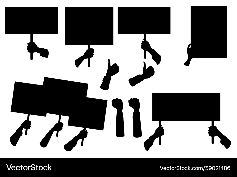 Black silhouette set hands holding empty Vector Image