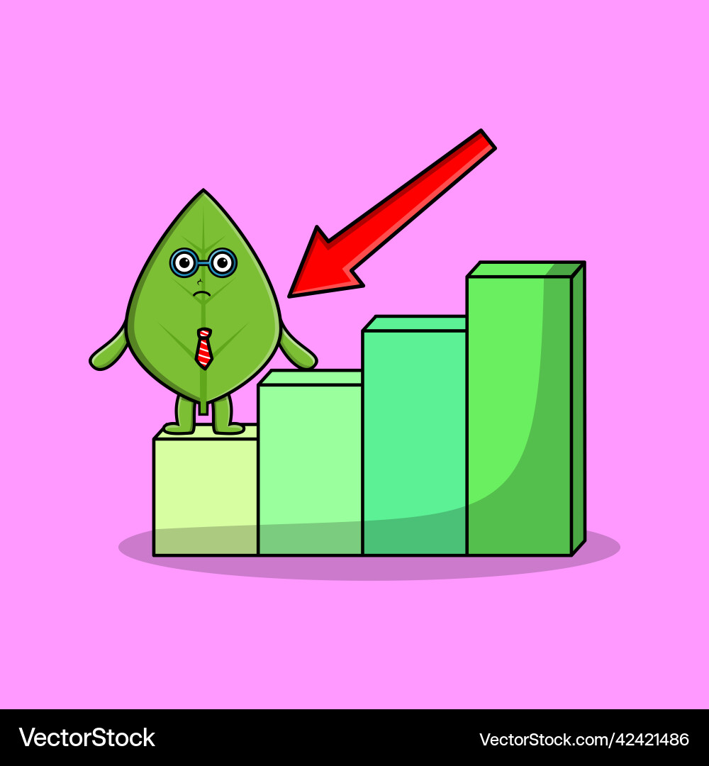 Green leaf cute businessman with a inflation chart