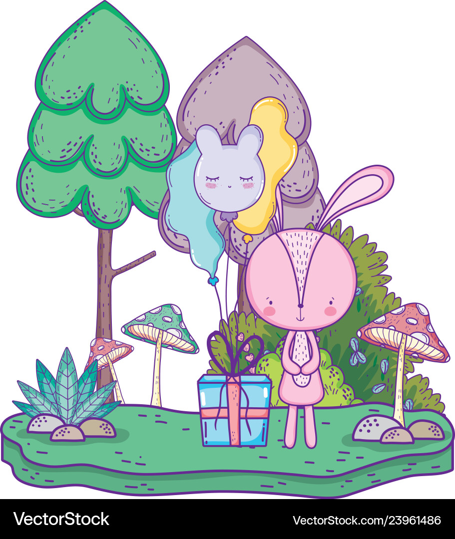 Little rabbit with gift and balloons helium Vector Image