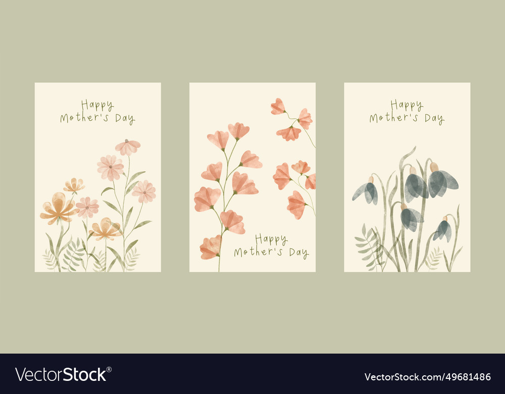 Mothers day greeting cards set with flowers Vector Image