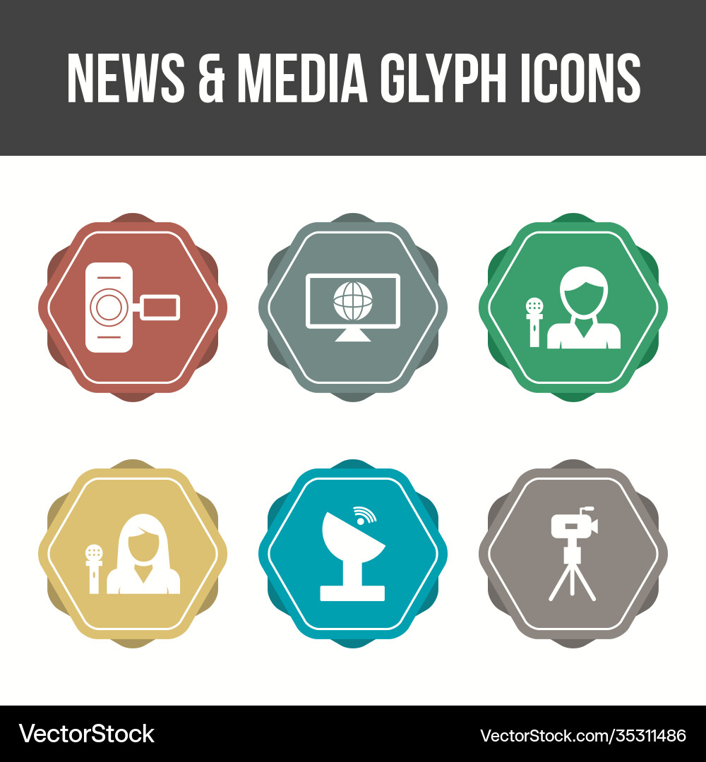 Unique news and media icon set Royalty Free Vector Image