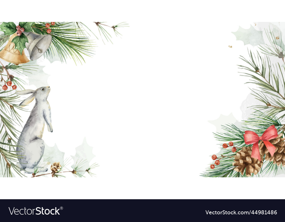 Watercolor winter background with rabbits Vector Image
