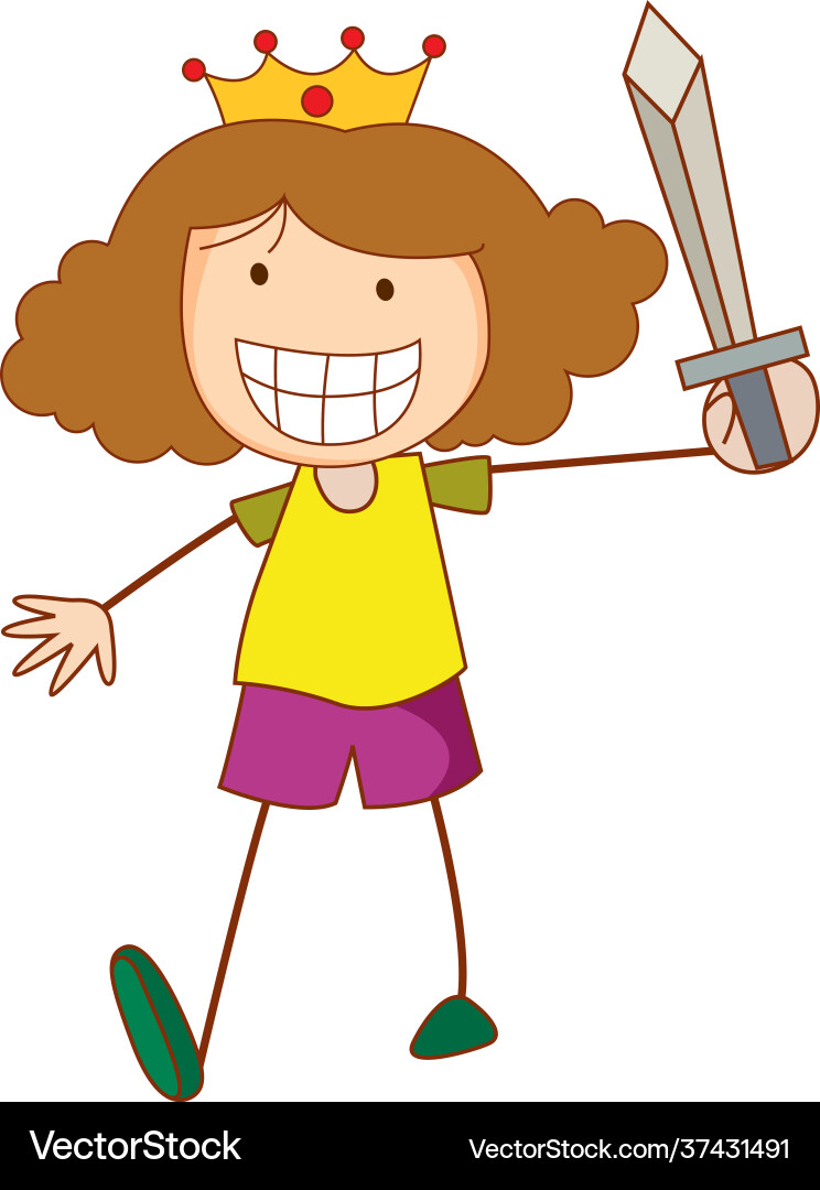 A doodle kid holding sword cartoon character Vector Image