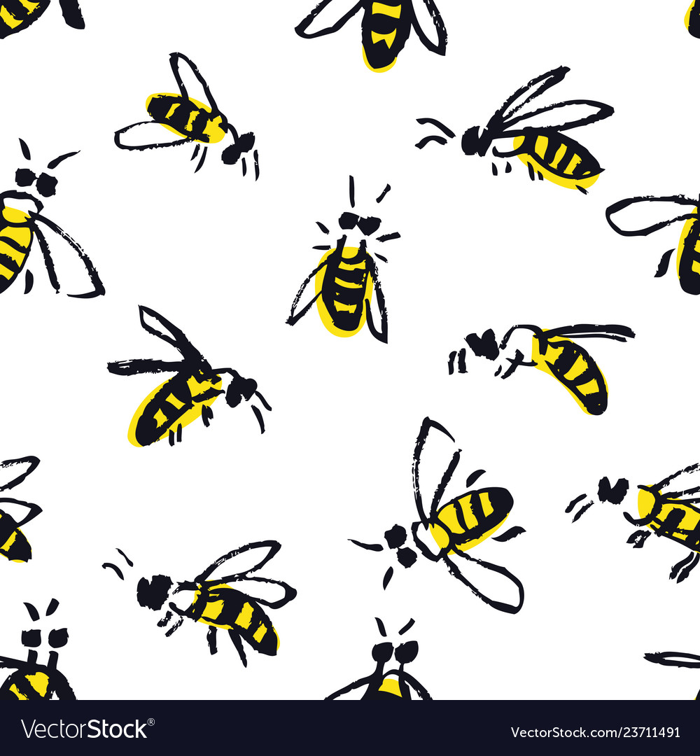 Bees hand drawing seamless pattern Royalty Free Vector Image