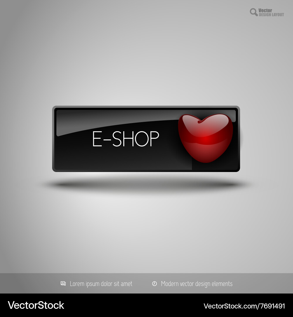 Black business button with red heart design Vector Image