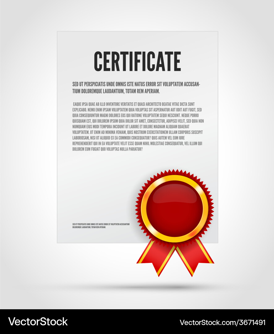 Certificate with red award label with ribbon white