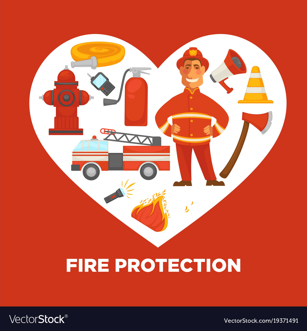 Firefighting and fire protection poster Royalty Free Vector
