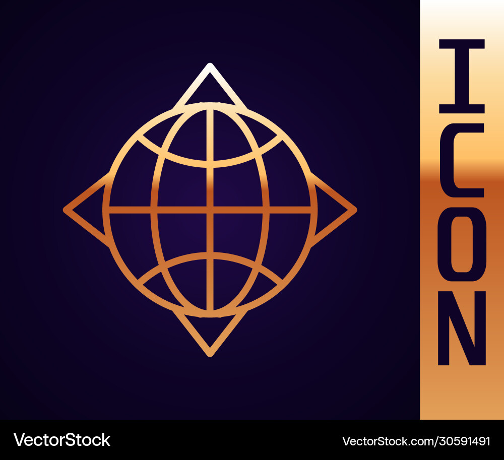 Gold line world globe with compass icon isolated Vector Image