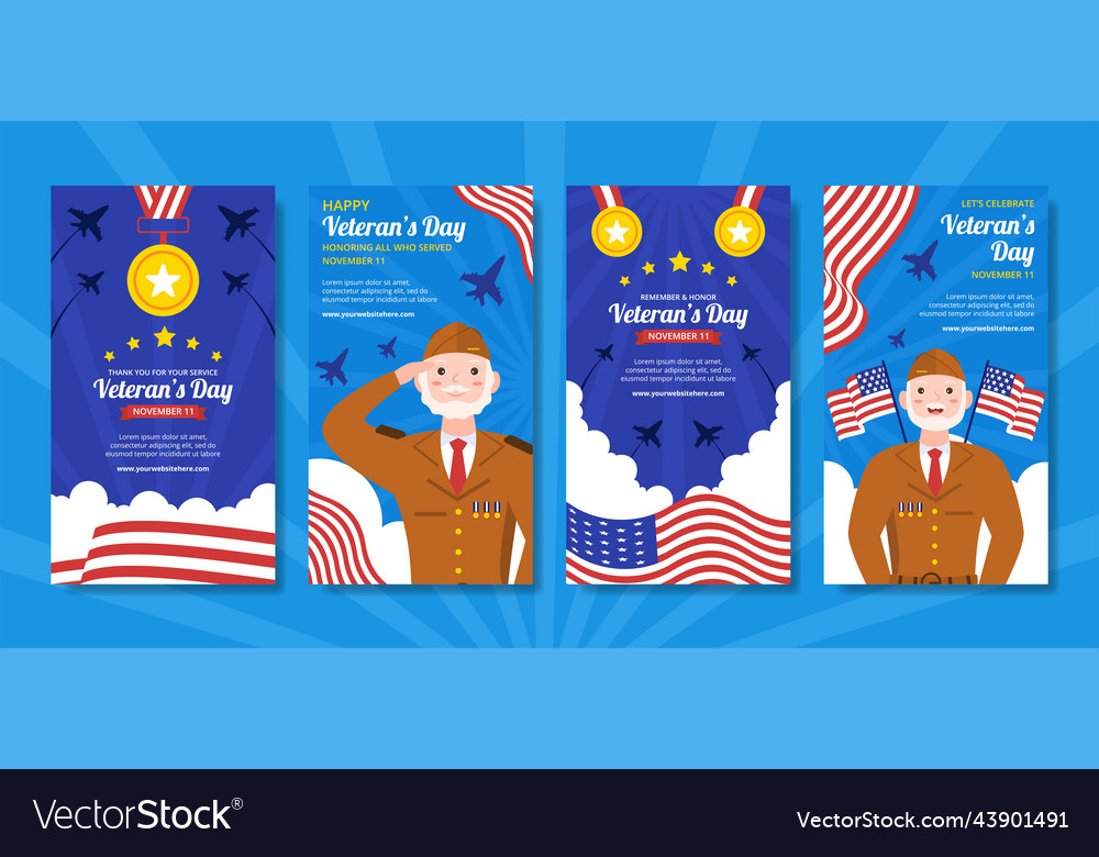 Happy veterans day social media stories template Vector Image