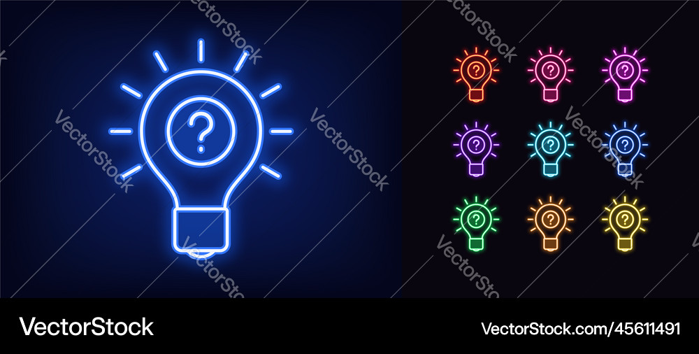 Outline neon idea lamp icon set glowing Royalty Free Vector