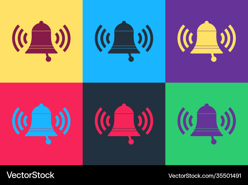 Pop art ringing bell icon isolated on color Vector Image