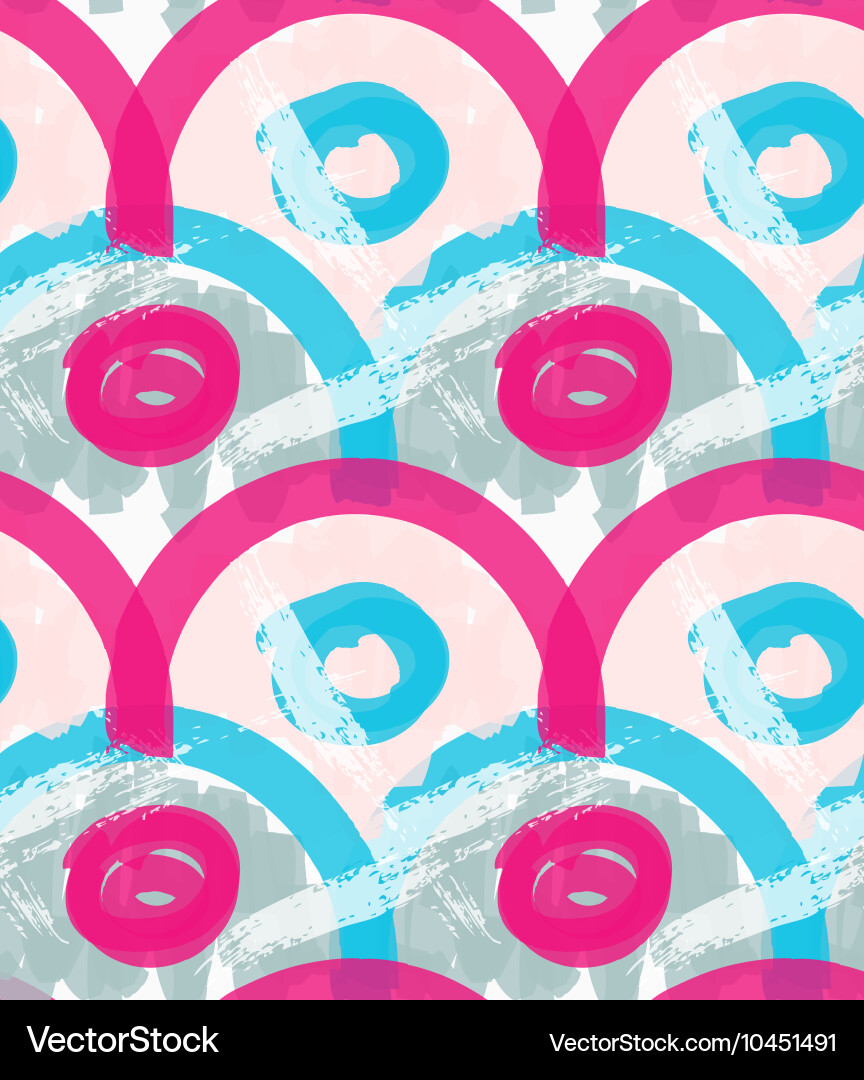 Rough brush pink and blue arcs circles Royalty Free Vector