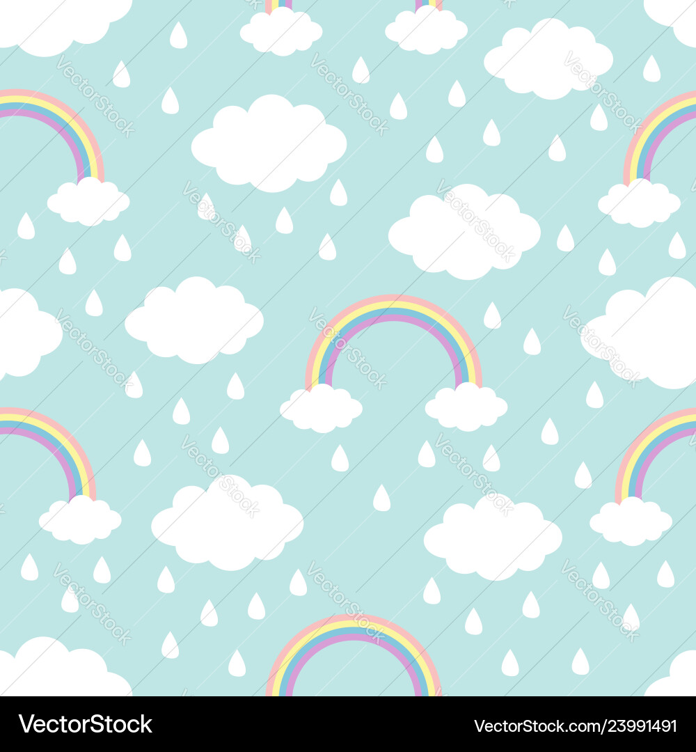 Seamless pattern cloud rainbow rain drop in the Vector Image