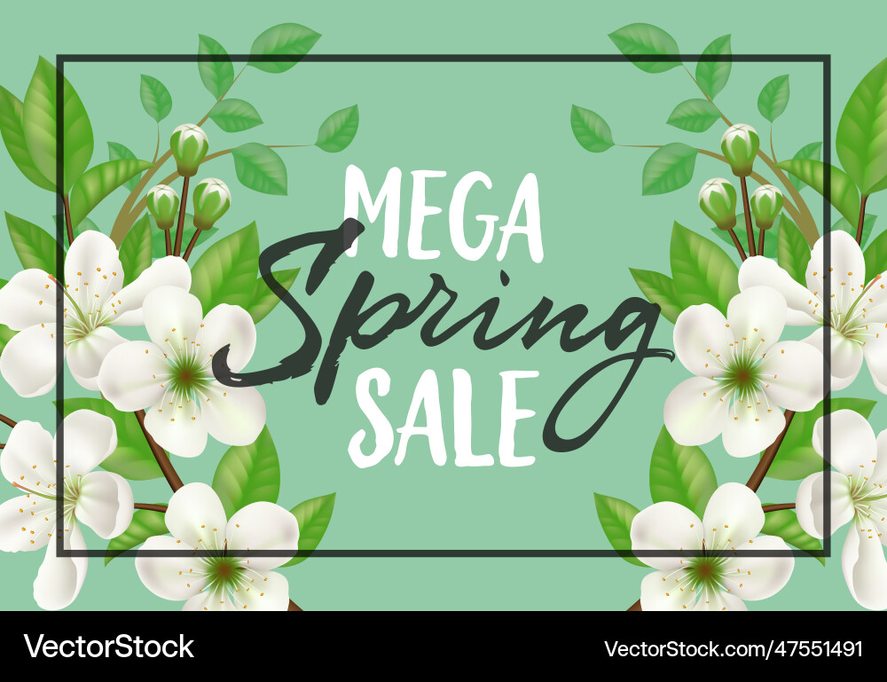Spring mega sale green poster design Royalty Free Vector