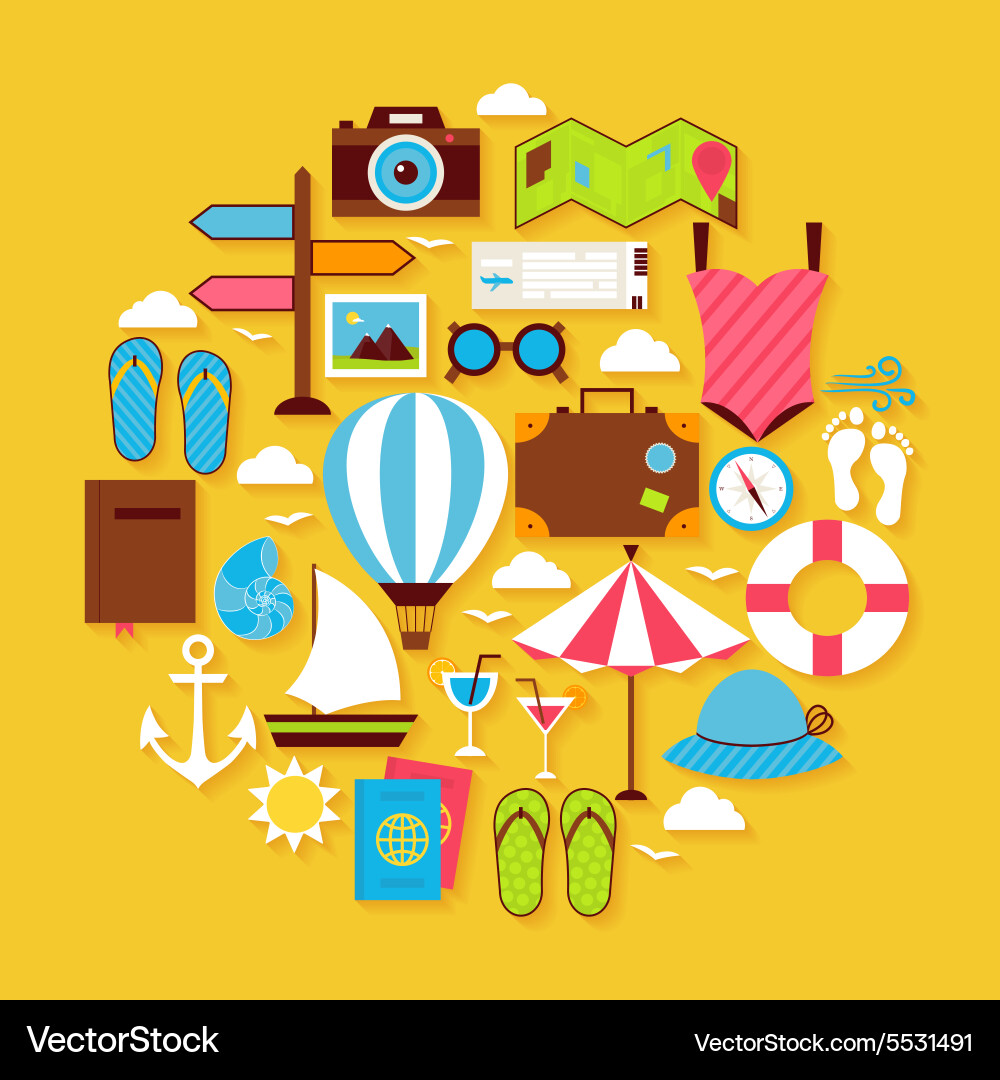 Summer vacation and travel flat design circle Vector Image