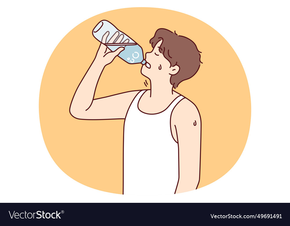 Thirsty man drinking water from bottle Royalty Free Vector