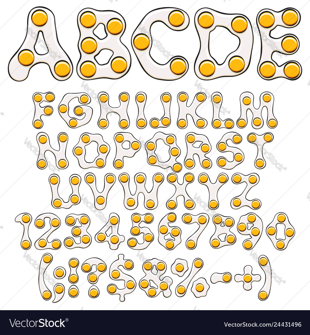 Alphabet letters numbers of eggs scrambled eggs Vector Image