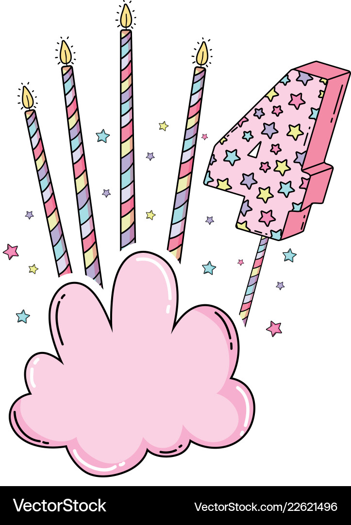 Birthday number four with clouds and candles Vector Image