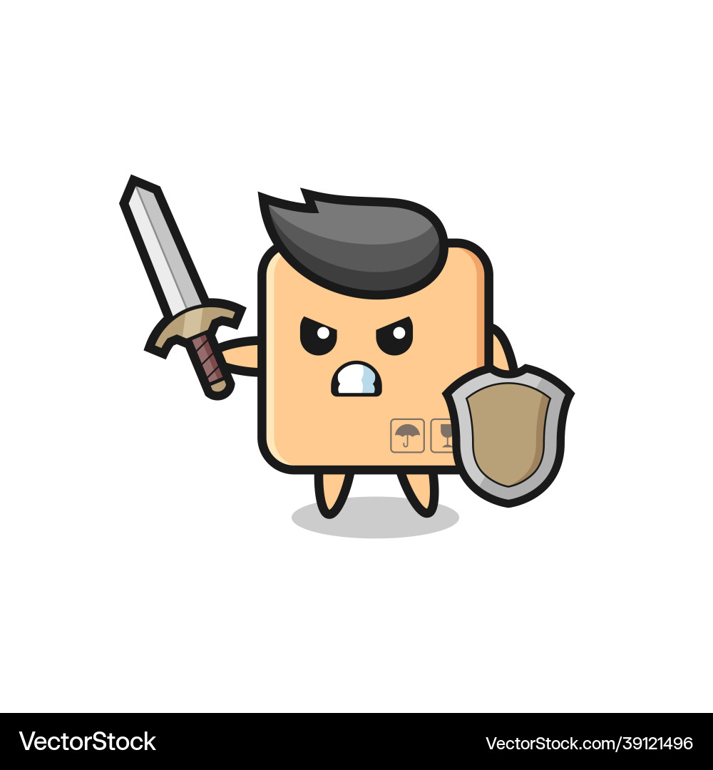 Cute cardboard box soldier fighting with sword Vector Image
