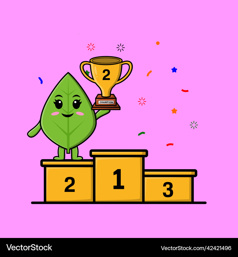 Cute cartoon green leaf as the second winner Vector Image