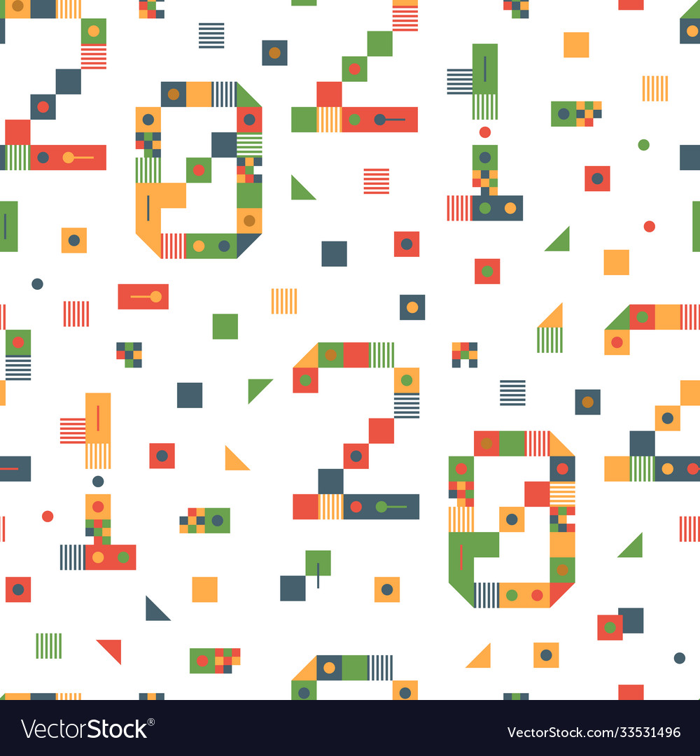 Happy new year 2021 pixel art seamless pattern Vector Image