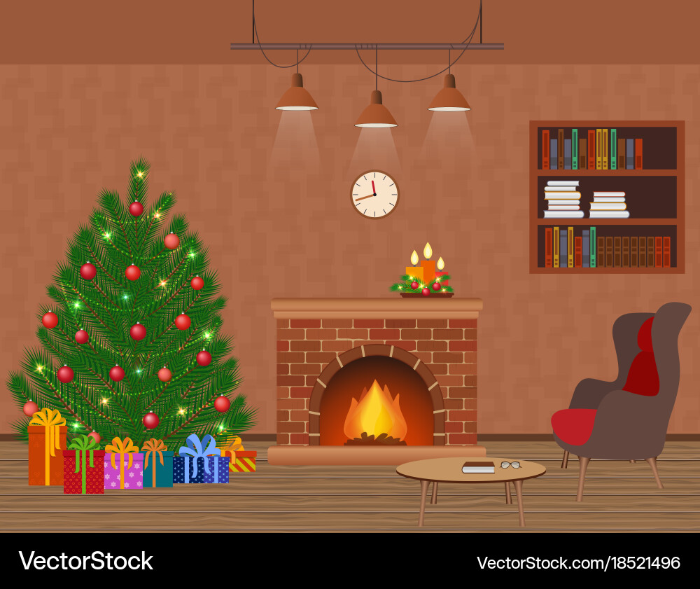 Living room interior holiday design Royalty Free Vector