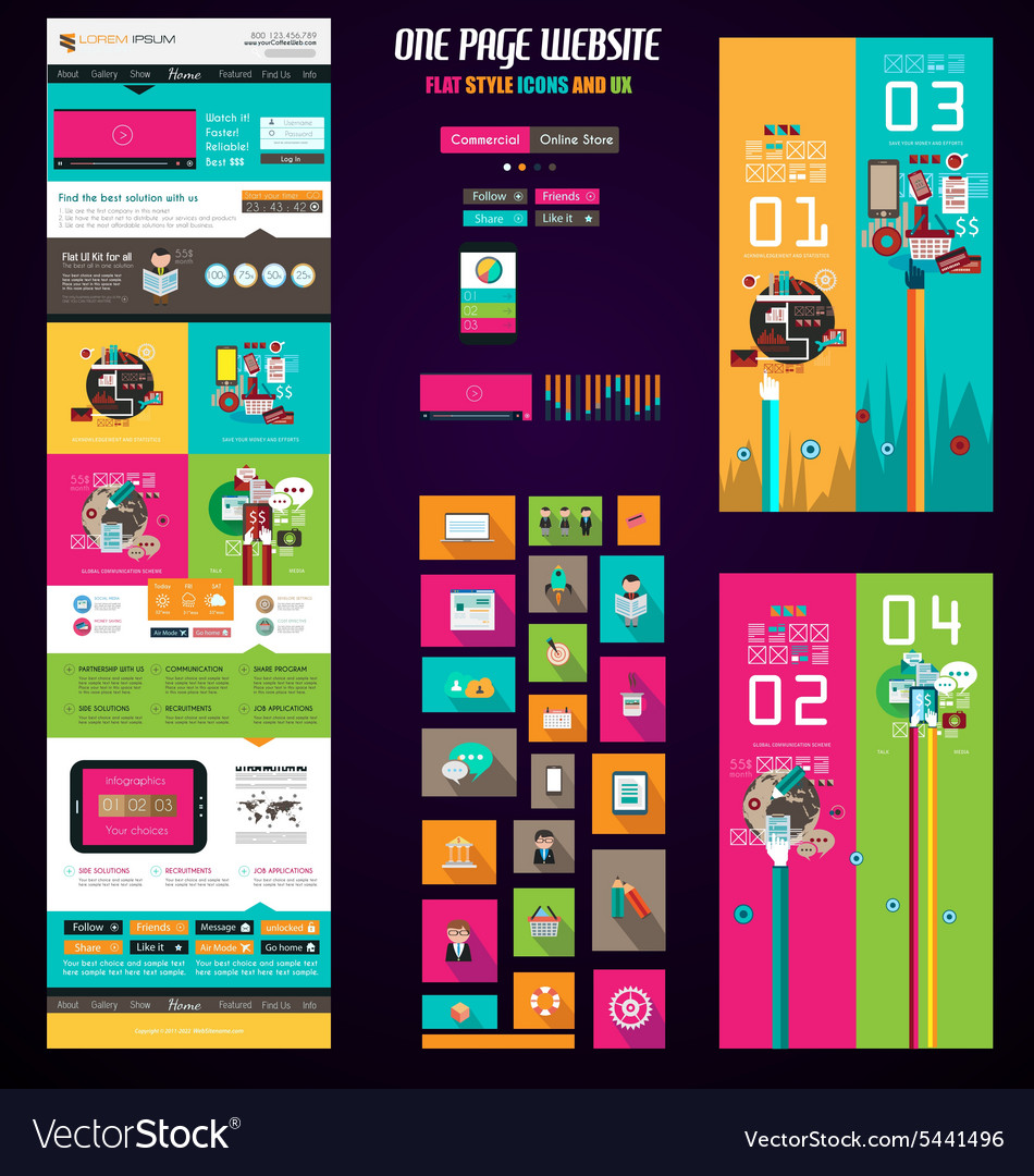 One page website flat ui design template Vector Image