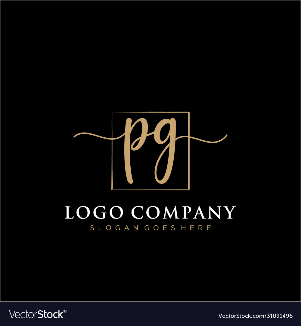 Pg initial handwriting logo with rectangle Vector Image