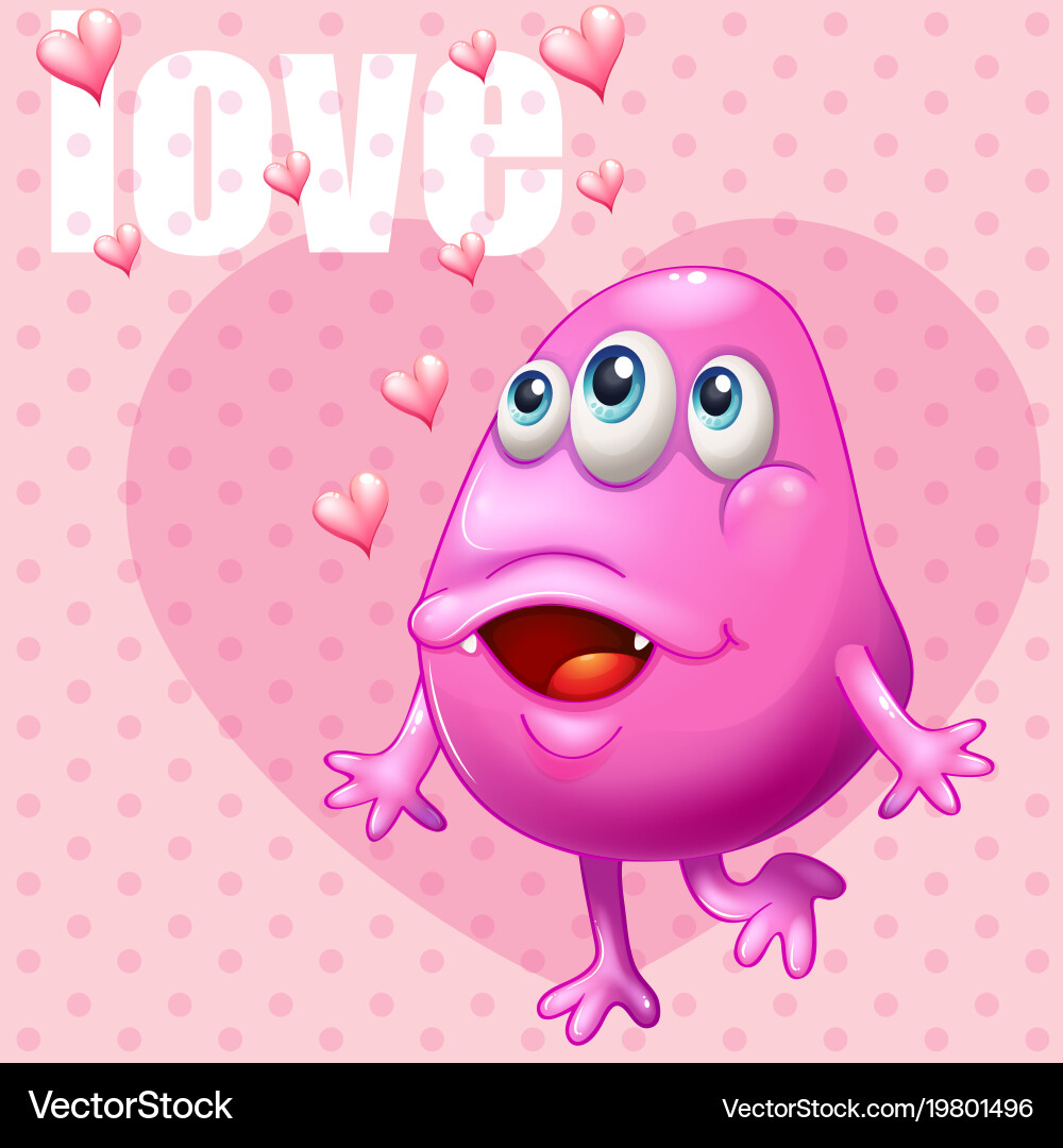 Romantic background with pink monster and word Vector Image