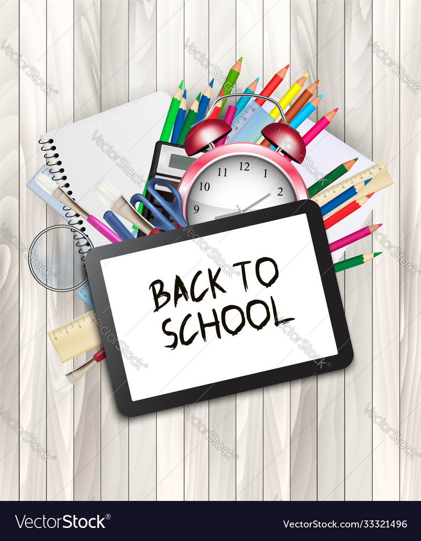 School supplies with a tablet back to online Vector Image