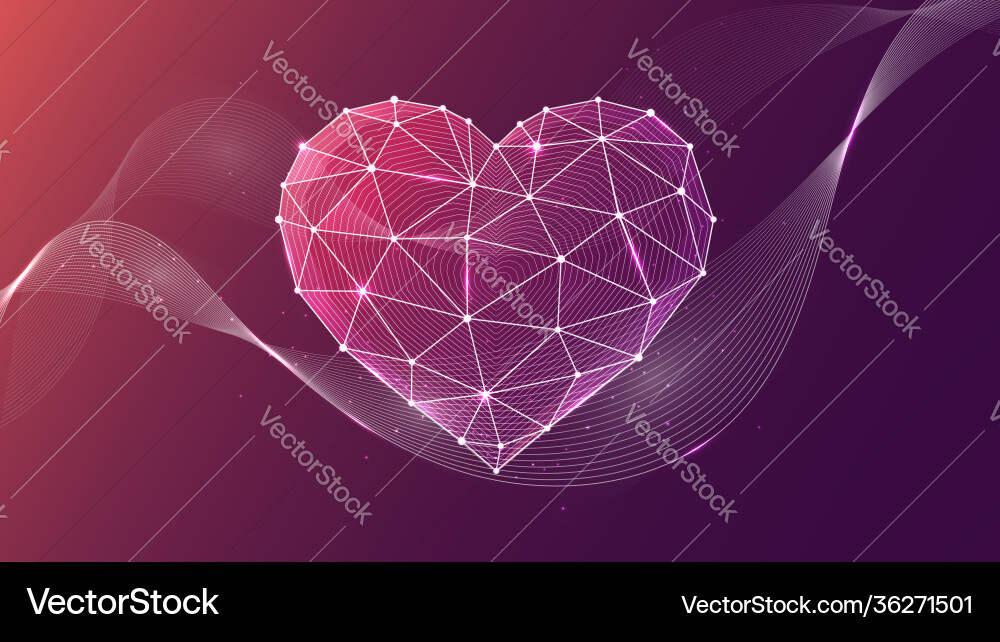 A geometric heart made lines and dots Royalty Free Vector