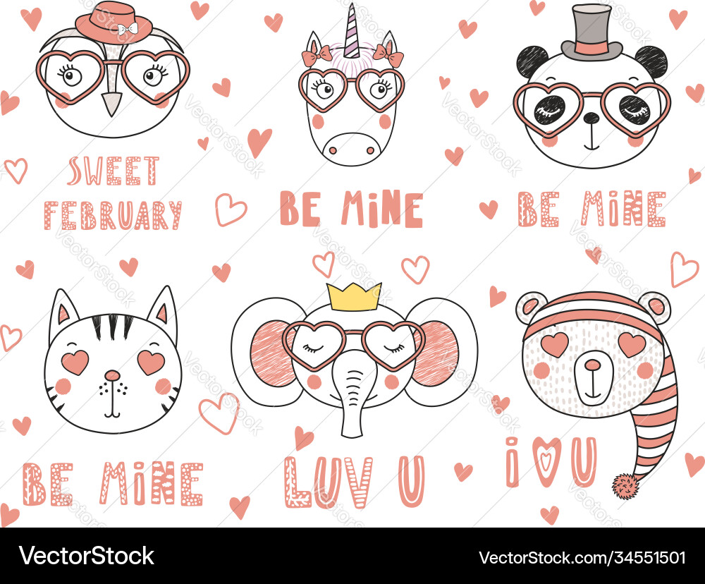 Cute animals in love Royalty Free Vector Image