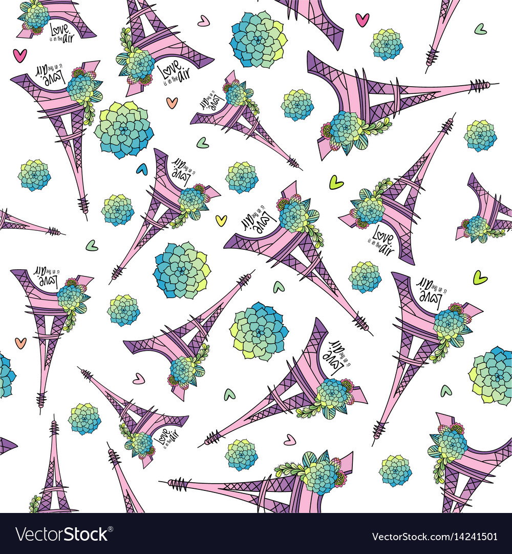 Eiffel tower and succulent seamless pattern Vector Image