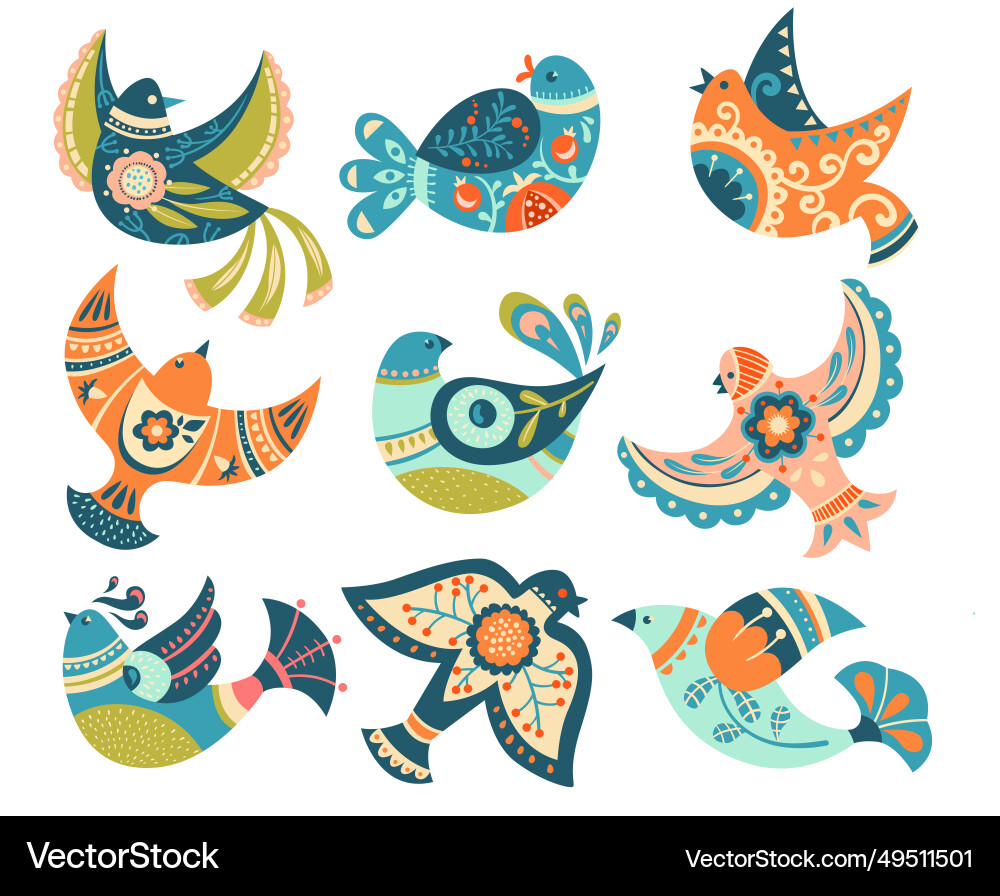 Folk abstract bird with ornament and decor Vector Image