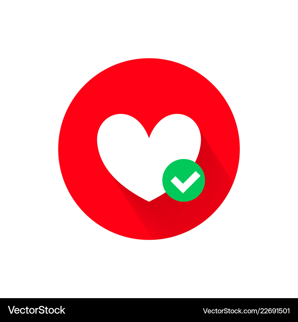 Heart and green tick icon Royalty Free Vector Image