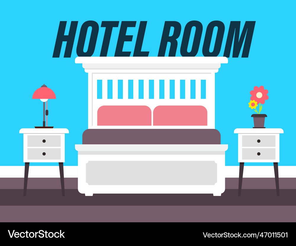 Hotel room cartoon with bed Royalty Free Vector Image