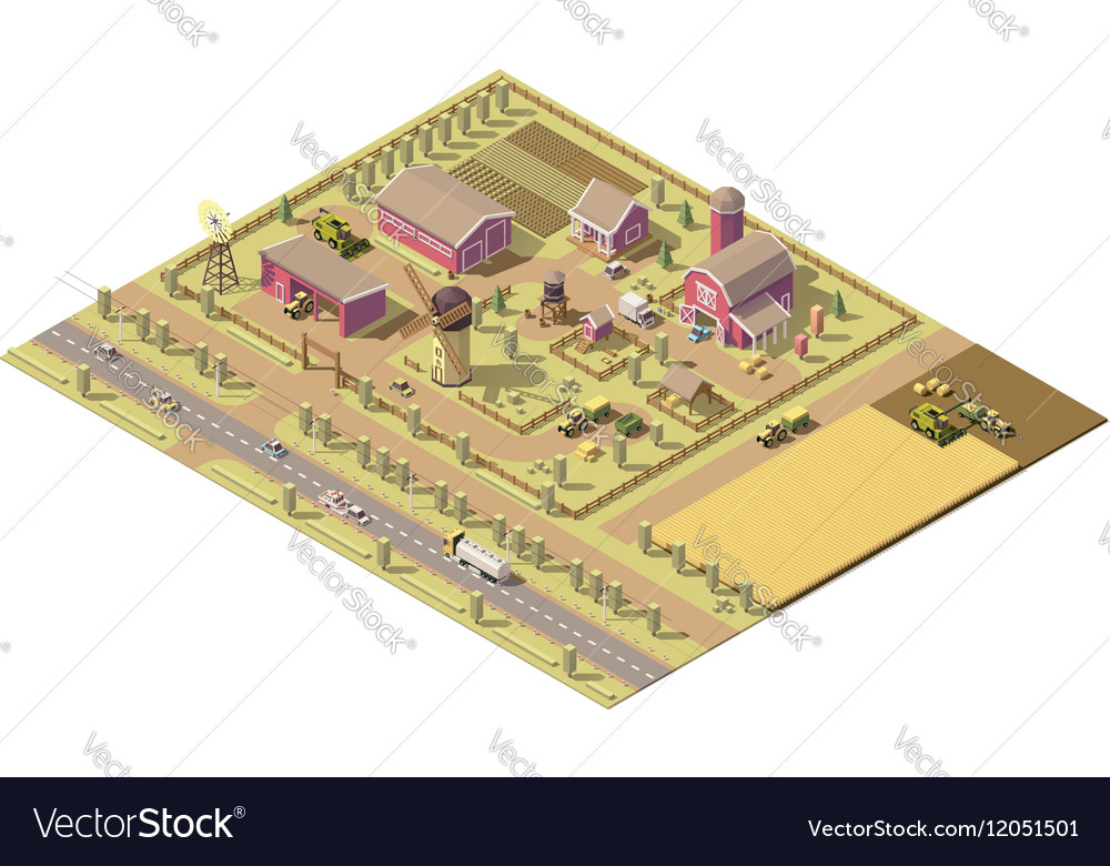 Isometric low poly farm Royalty Free Vector Image Isometric low poly farm Royalty Free Vector Image