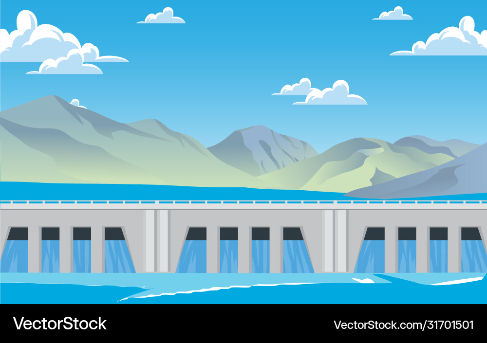 Landscape dam at river in summer Royalty Free Vector Image