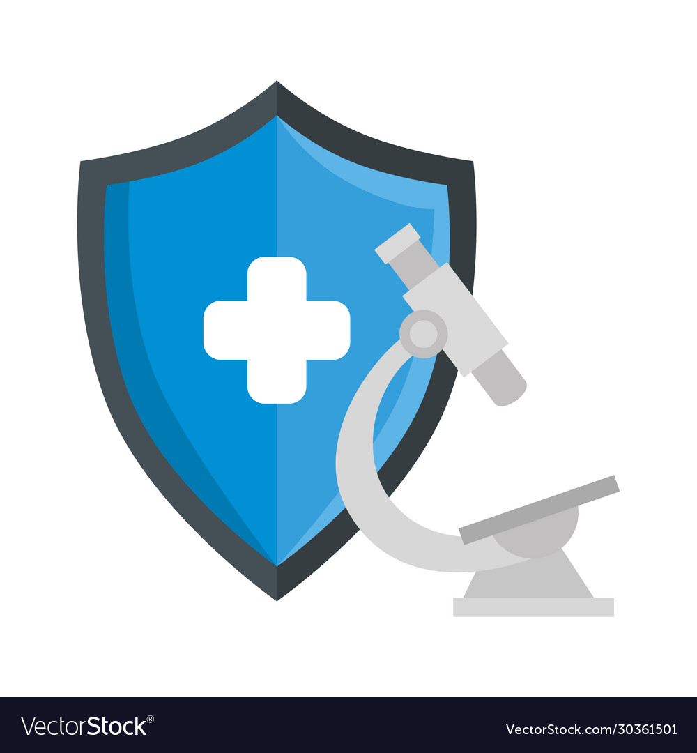 Microscope with shield isolated icon Royalty Free Vector