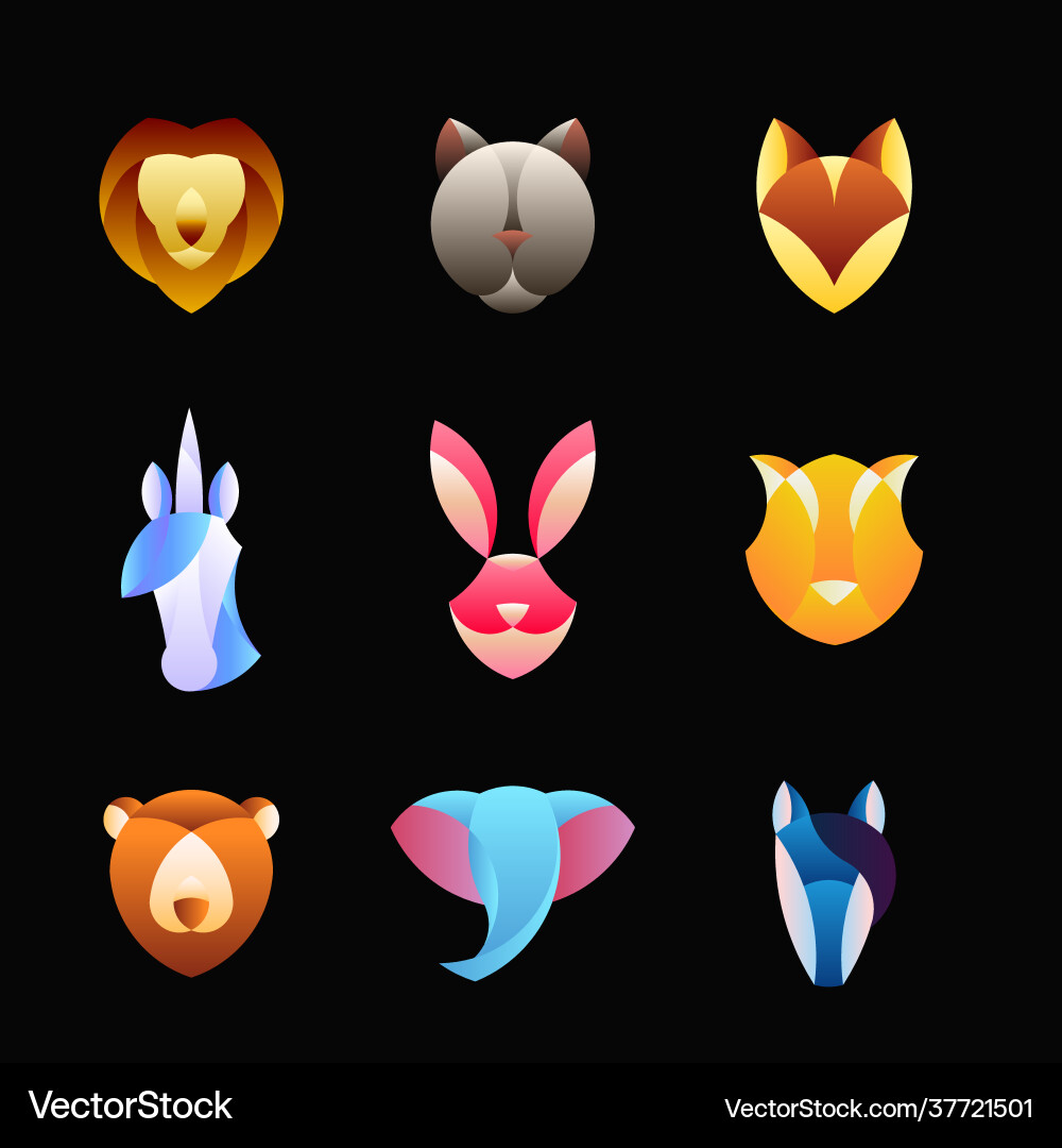 Set linear graphic animal heads Royalty Free Vector Image