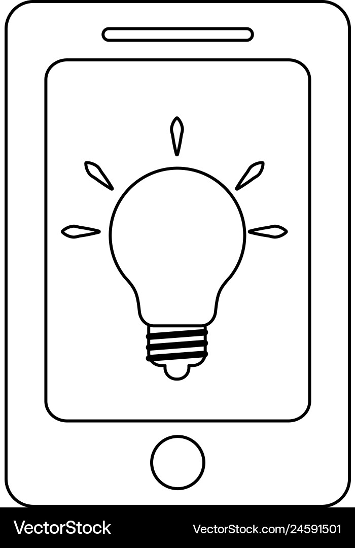 Smartphone with bulb light in black and white Vector Image