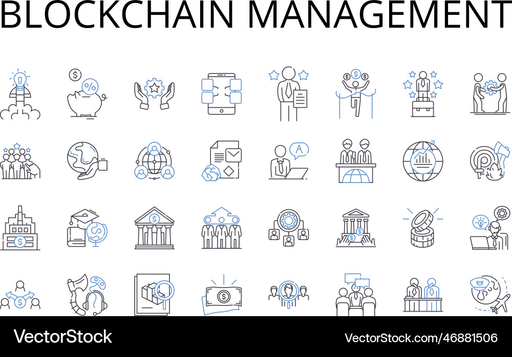 Blockchain management line icons collection Vector Image